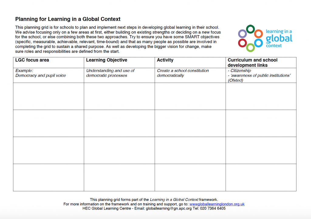 Planning Grid | Global Learning London