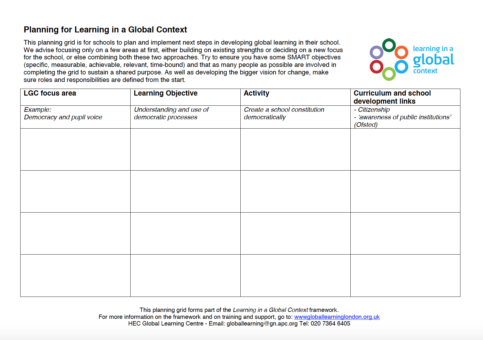 Planning Grid | Global Learning London